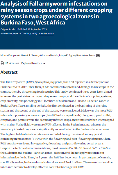 Analysis of Fall armyworm infestations on rainy season crops under ...