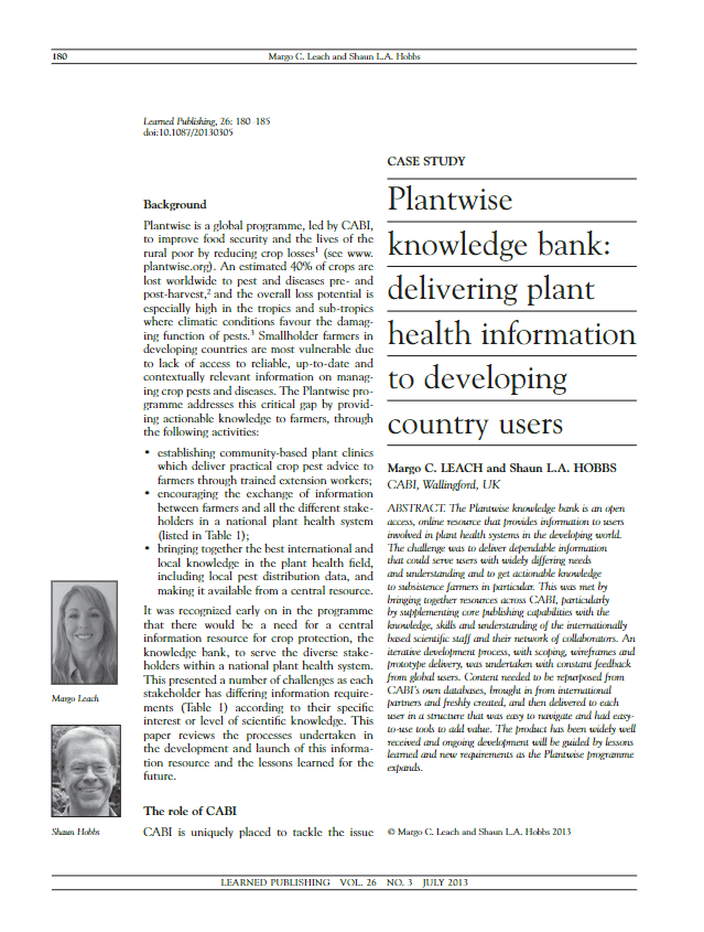 Plantwise knowledge bank: delivering plant health information to ...
