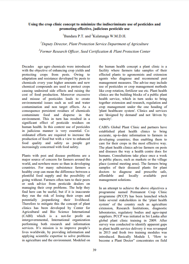 Using the crop clinic concept to minimize the indiscriminate use of ...